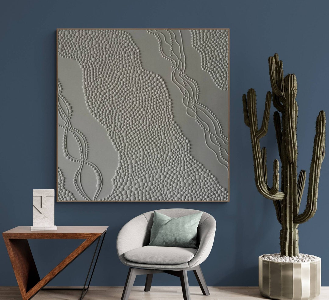 Extra Large White 3d Texture Abstract Painting Volume Dots & Lines ...