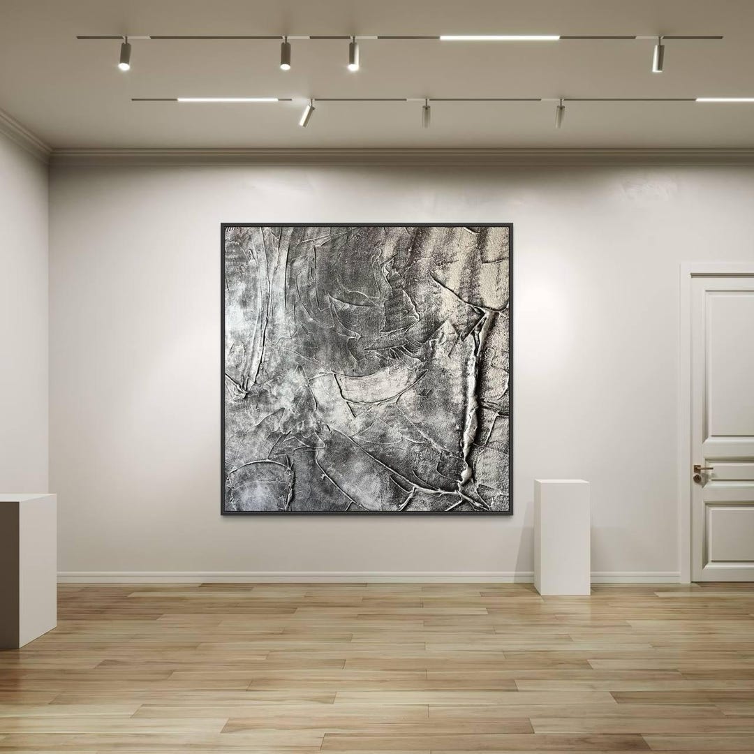 Large Painting Black Silver 3d Texture Oversized Abstract Wall Art ...