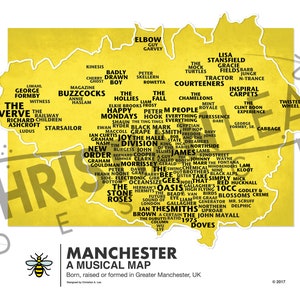 Manchester Music Map A2 Art Print Oasis, the Smiths, Joy Division, New ...