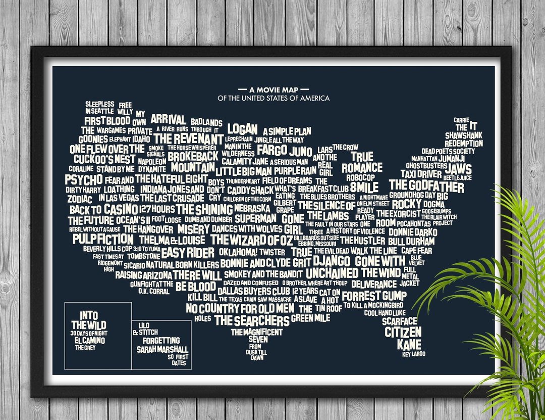 Movie Map of America Hollywood Films Set Across the United States - Etsy
