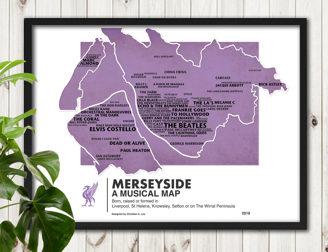 Merseyside Music Map A2 Art Print the Beatles, Frankie Goes to ...
