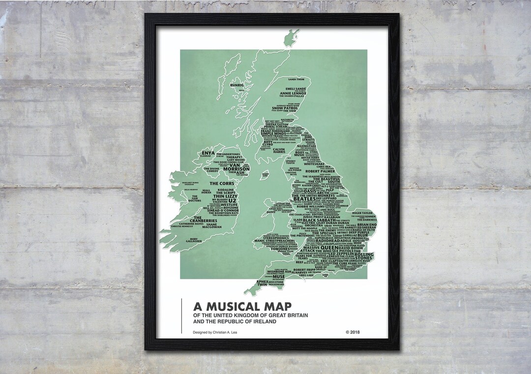 Musical Map of the UK & Ireland – Iconic Bands and Artists Wall Art ...