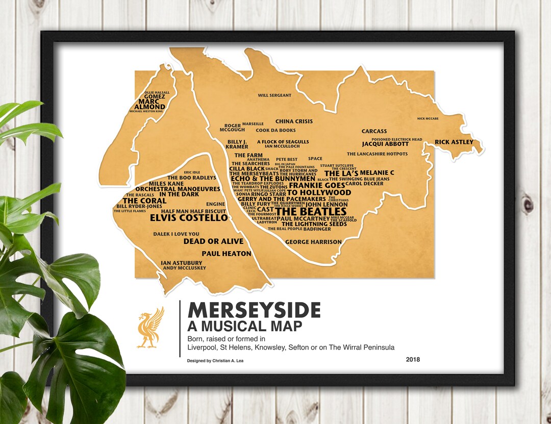 Merseyside Music Map - A2 Art Print - the Beatles, Frankie Goes to ...