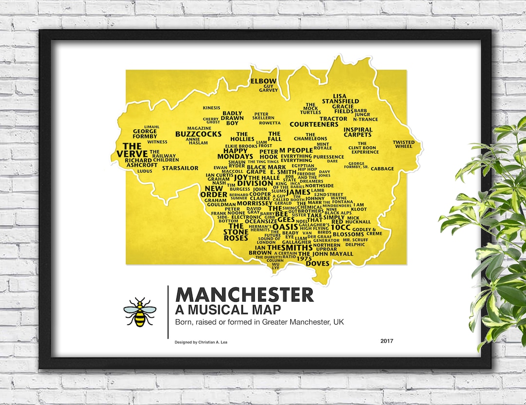 Manchester Music Map A2 Art Print Oasis, the Smiths, Joy Division, New ...