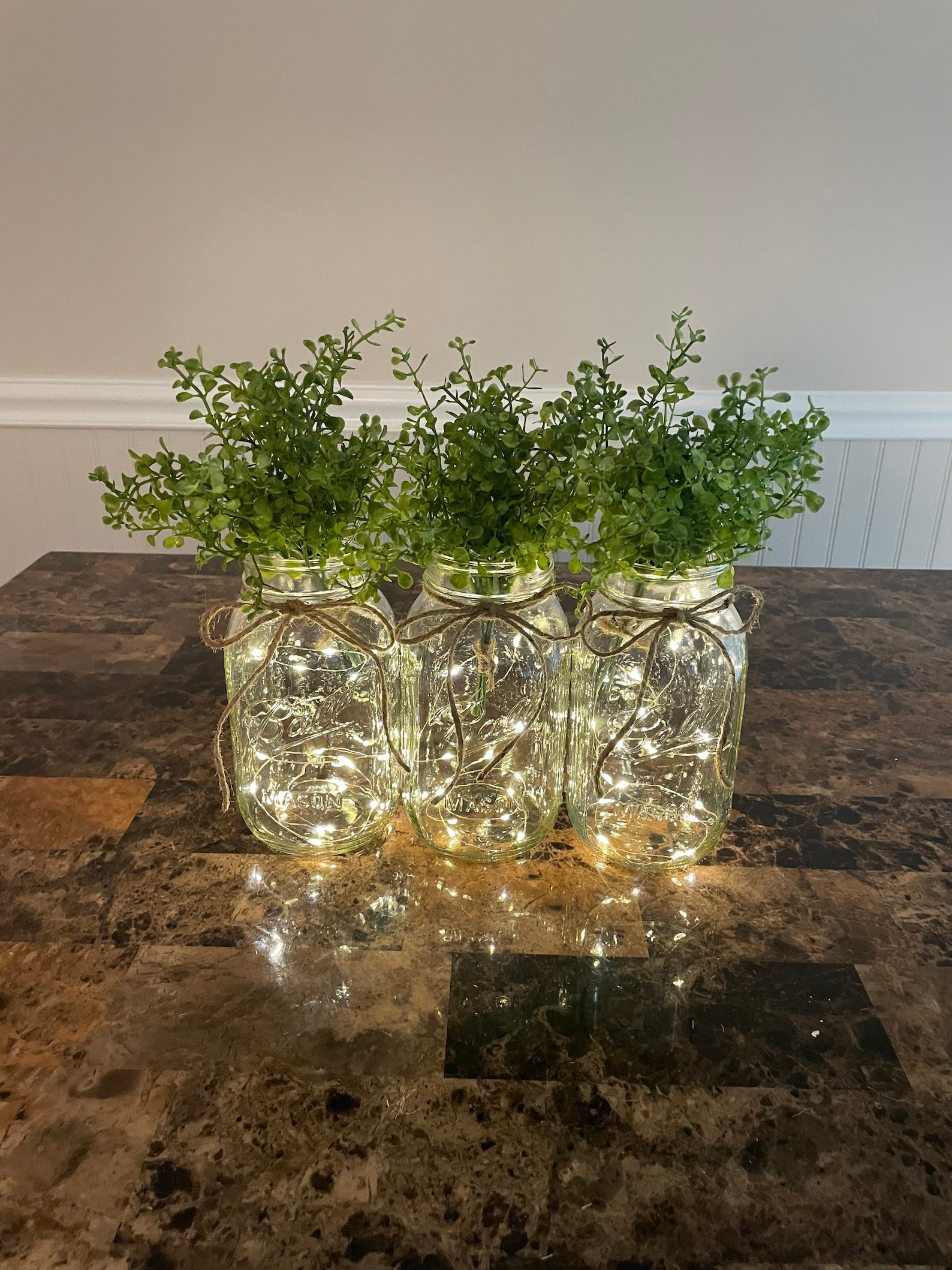 Mason Jars With Fairy Lights, Farmhouse Wedding Centerpiece, Mason Jar ...