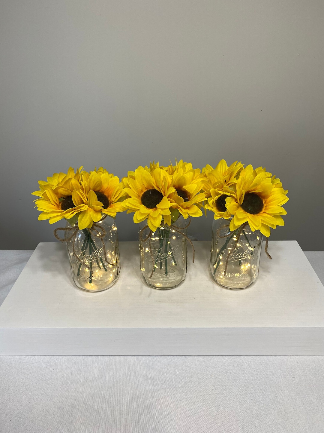 Sunflower Mason Jar Centerpiece With Lights: Rustic Wedding Decor - Etsy