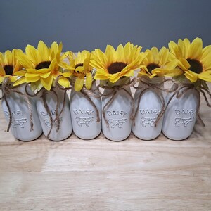 Milk Bottle Centerpiece, Sunflower Jars Table Centerpiece, White Milk Bottles, Summer Home Decor ...