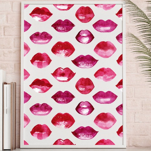 Pink Lips Print Fashion Print Kiss Print Makeup Art Makeup - Etsy