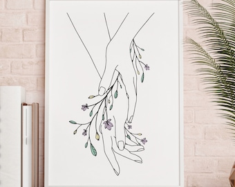 Holding Hands Line Art Minimalist Poster Nordic Abstract - Etsy