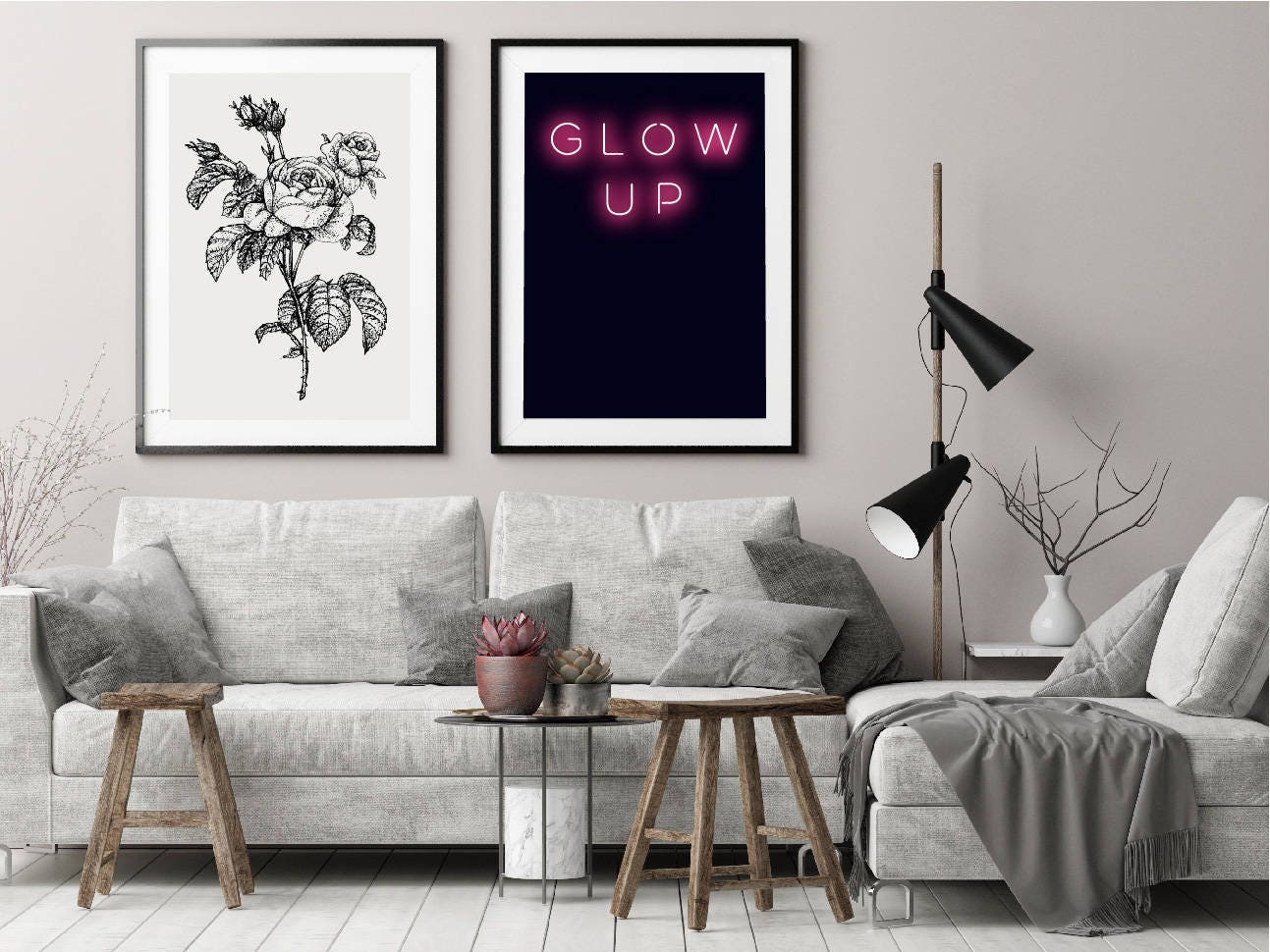 Glow Up, Neon Sign Print, Wall Art, Printable, Digital Download, Modern ...