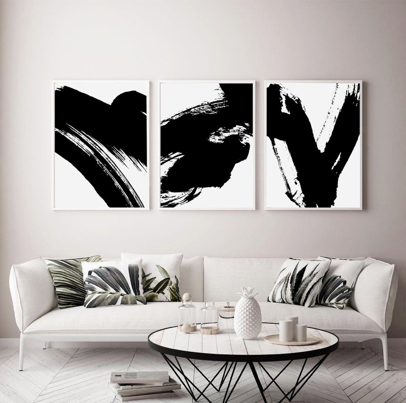 Set of 3 Downloadable Black and White Prints, Printable Black Abstract ...