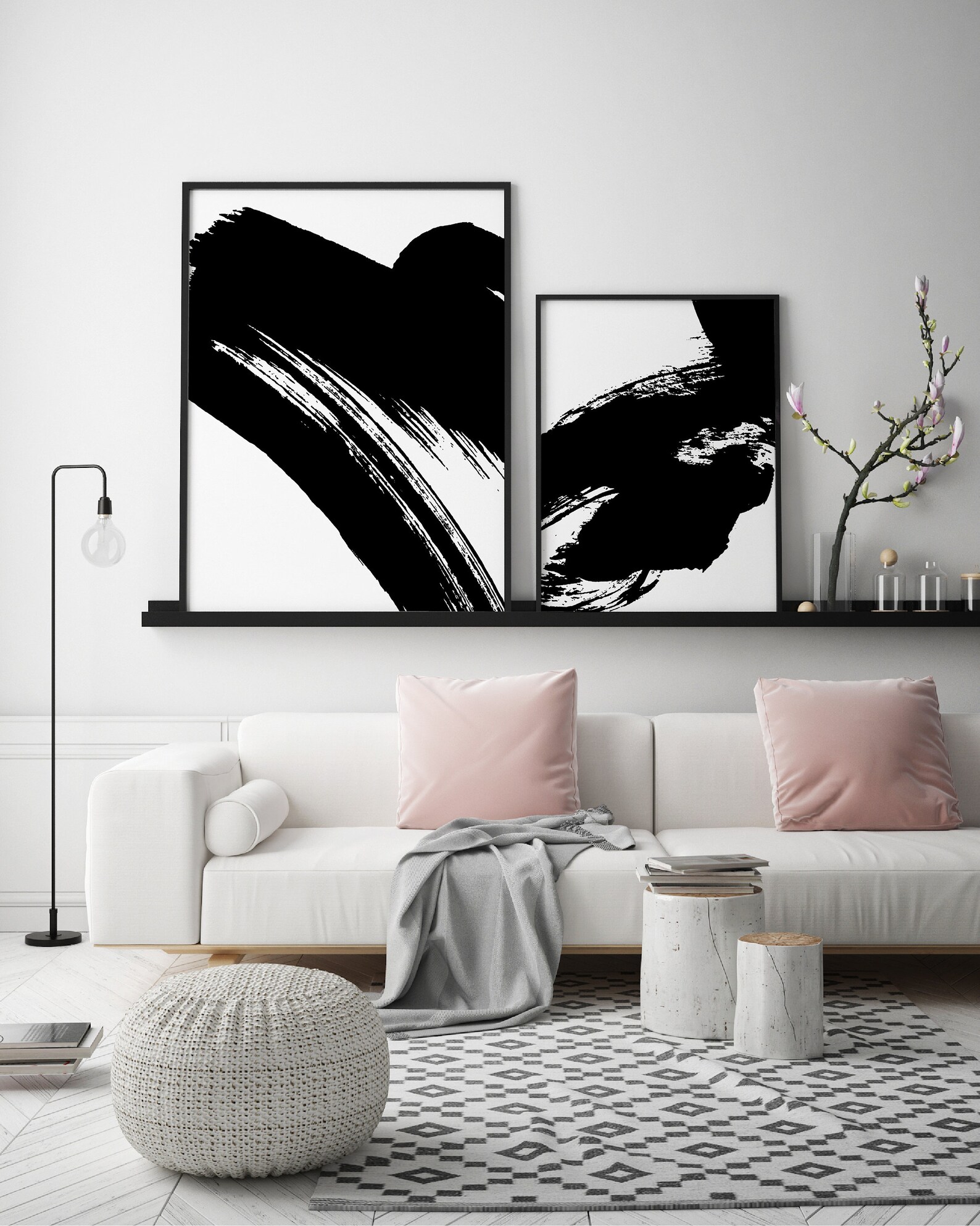 Set of 3 Downloadable Black and White Prints, Printable Black Abstract ...