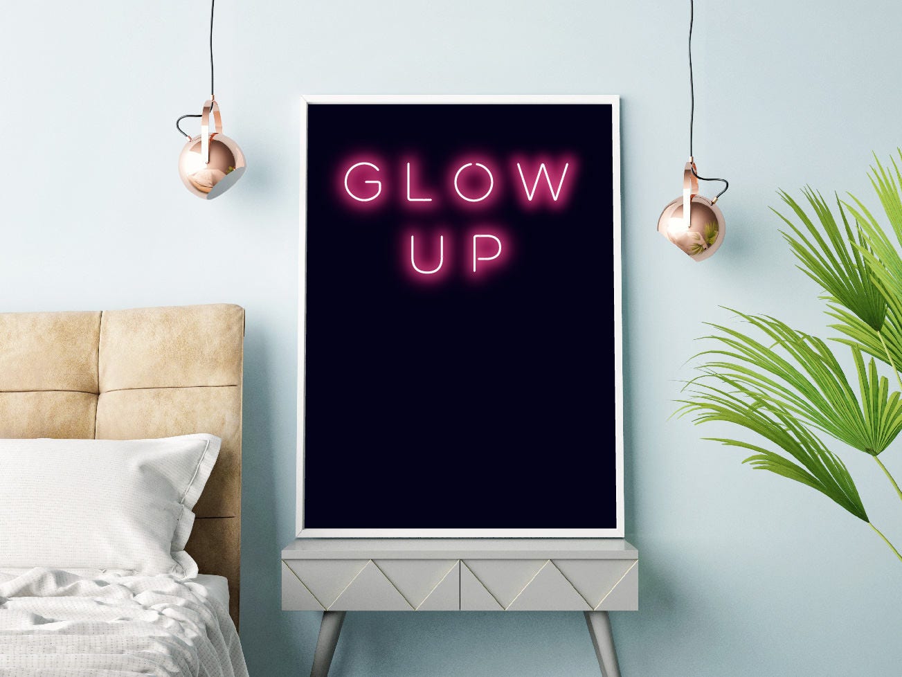 Glow Up, Neon Sign Print, Wall Art, Printable, Digital Download, Modern ...