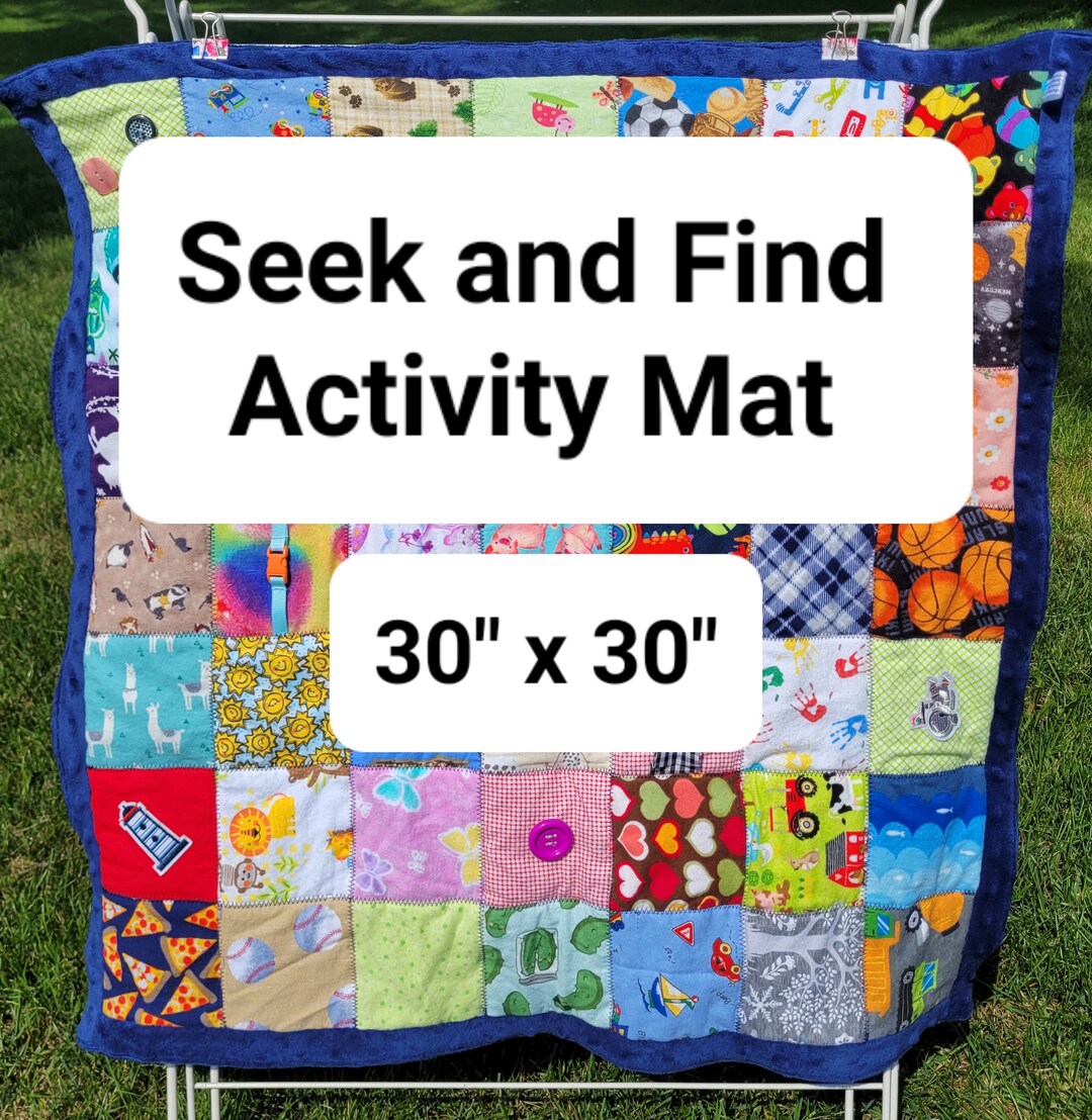 Navy Blue Seek and Find Activity Mat, 30" X 30", Flannel Prints, Blue ...
