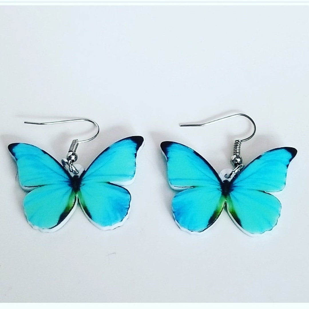 Blue Morpho Butterfly Earrings: Handmade Stainless Steel Fishhooks - Etsy