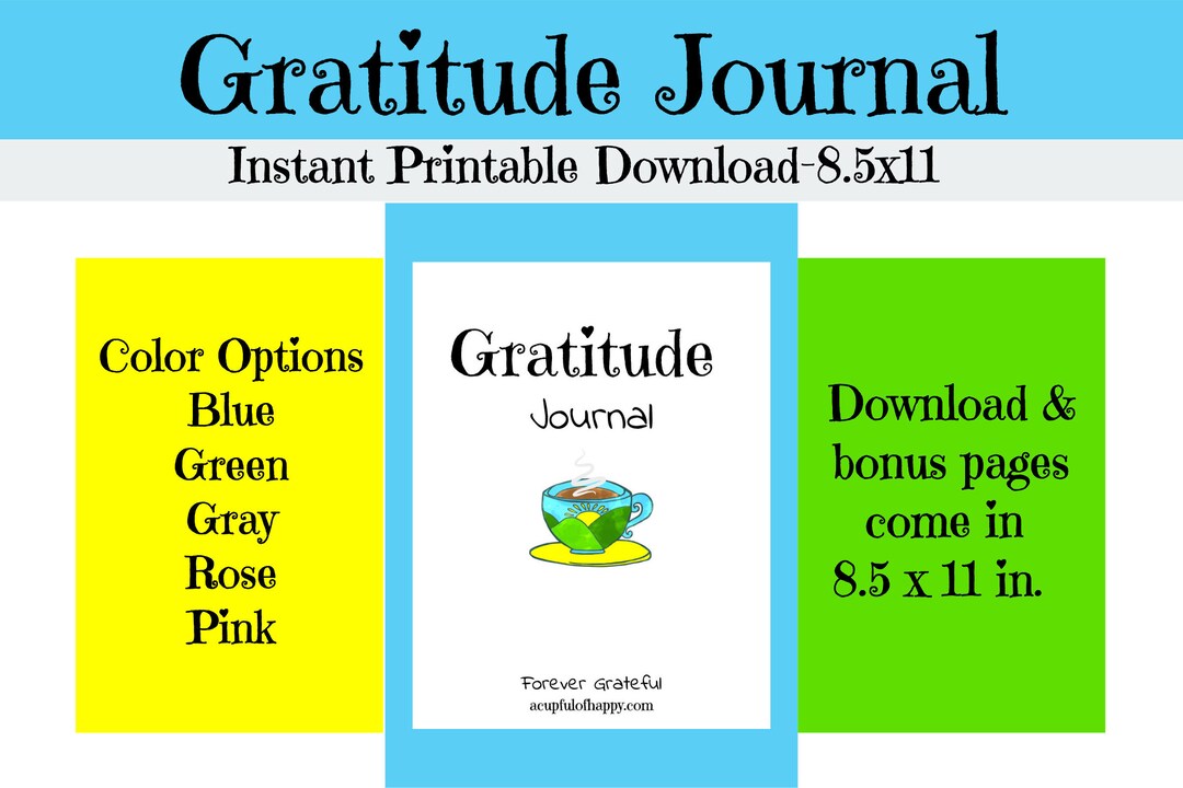GRATITUDE JOURNAL Daily Gratitude Coloring: Instant Printable Download ...