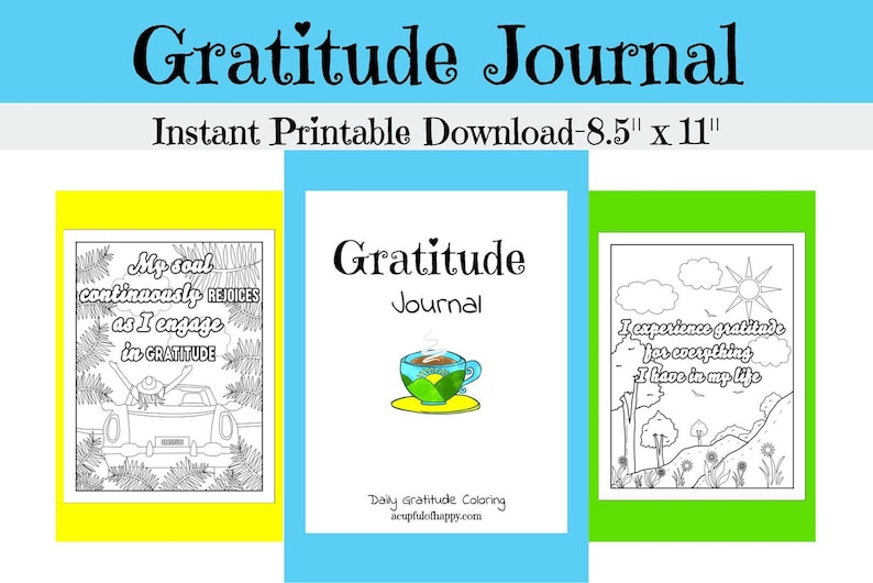 GRATITUDE JOURNAL Coloring Book: Instant Printable Download, Letter ...