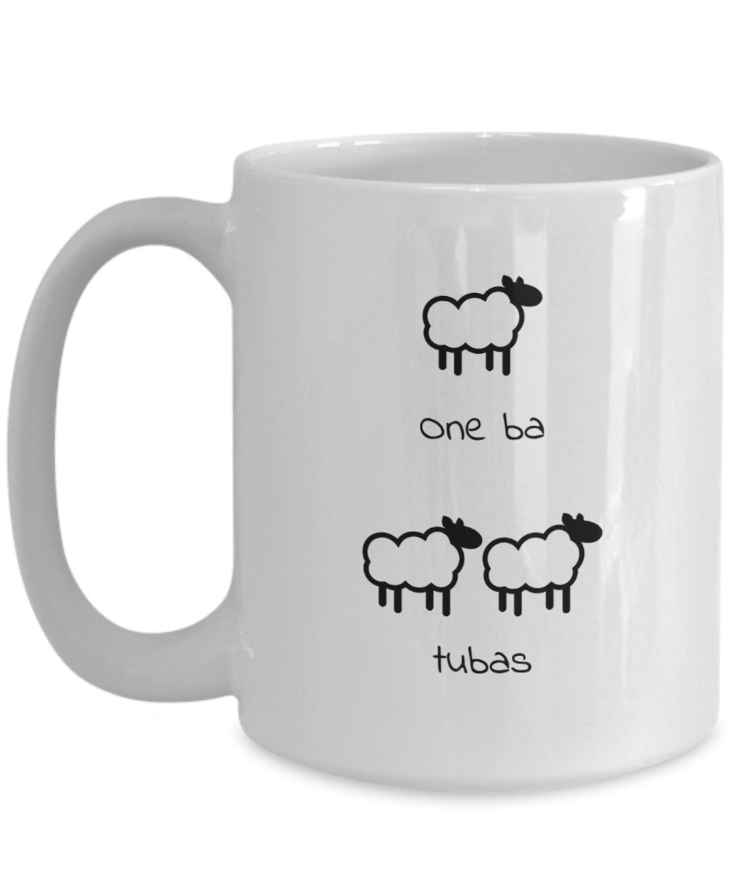 Funny Tuba Player Mug With “one Ba, Tubas” Sheep Illustration, Glossy ...