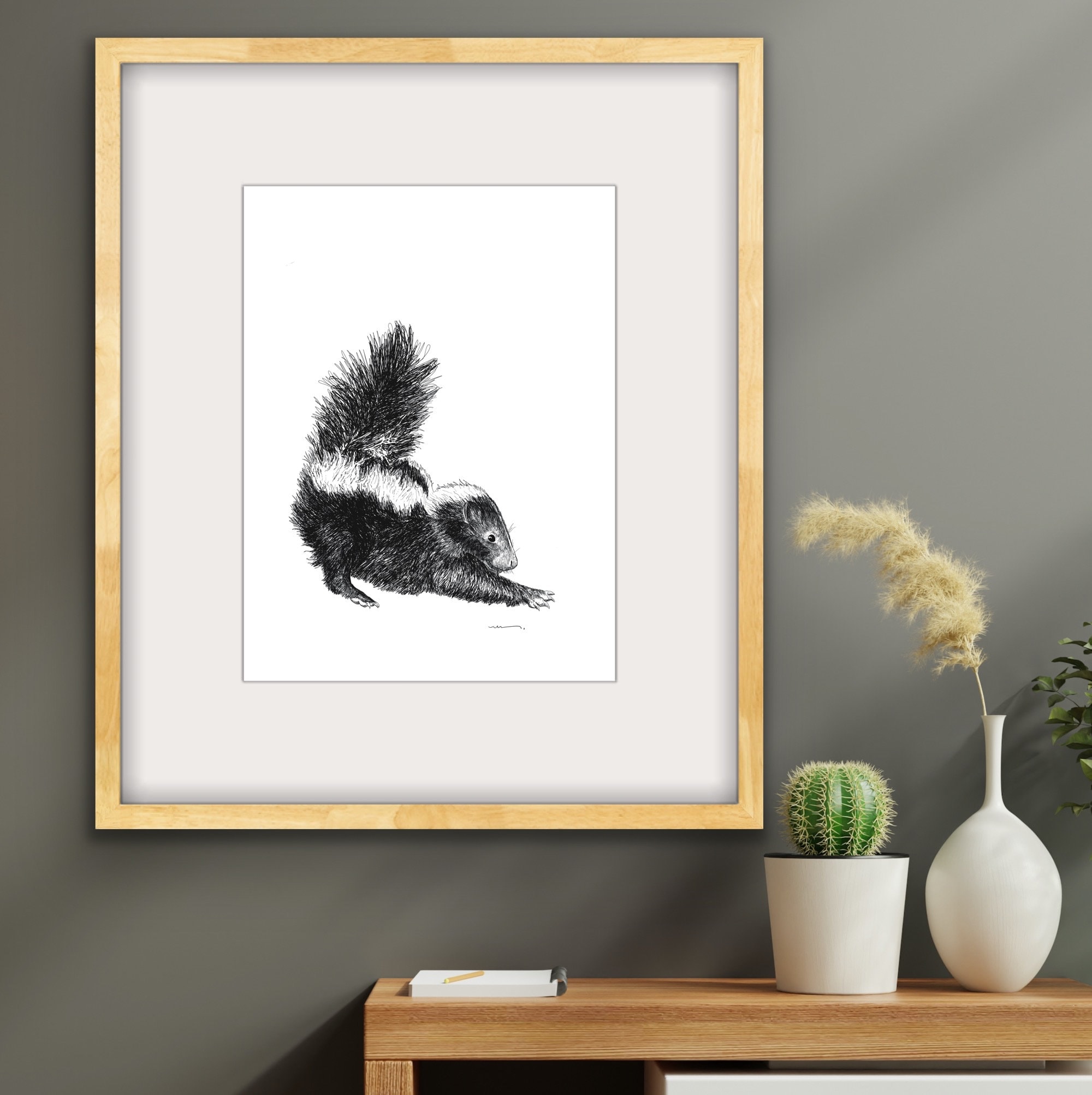 Downward Facing Skunk PRINT Pen Ink Drawing Nature Wildlife Artwork ...