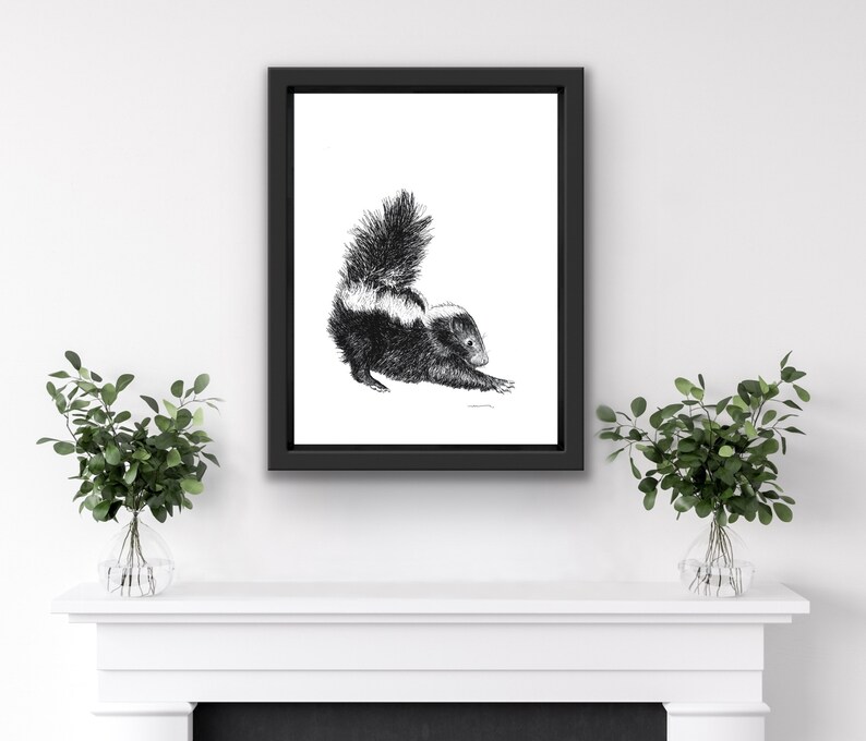 Downward Facing Skunk PRINT Pen Ink Drawing Nature Wildlife Artwork ...