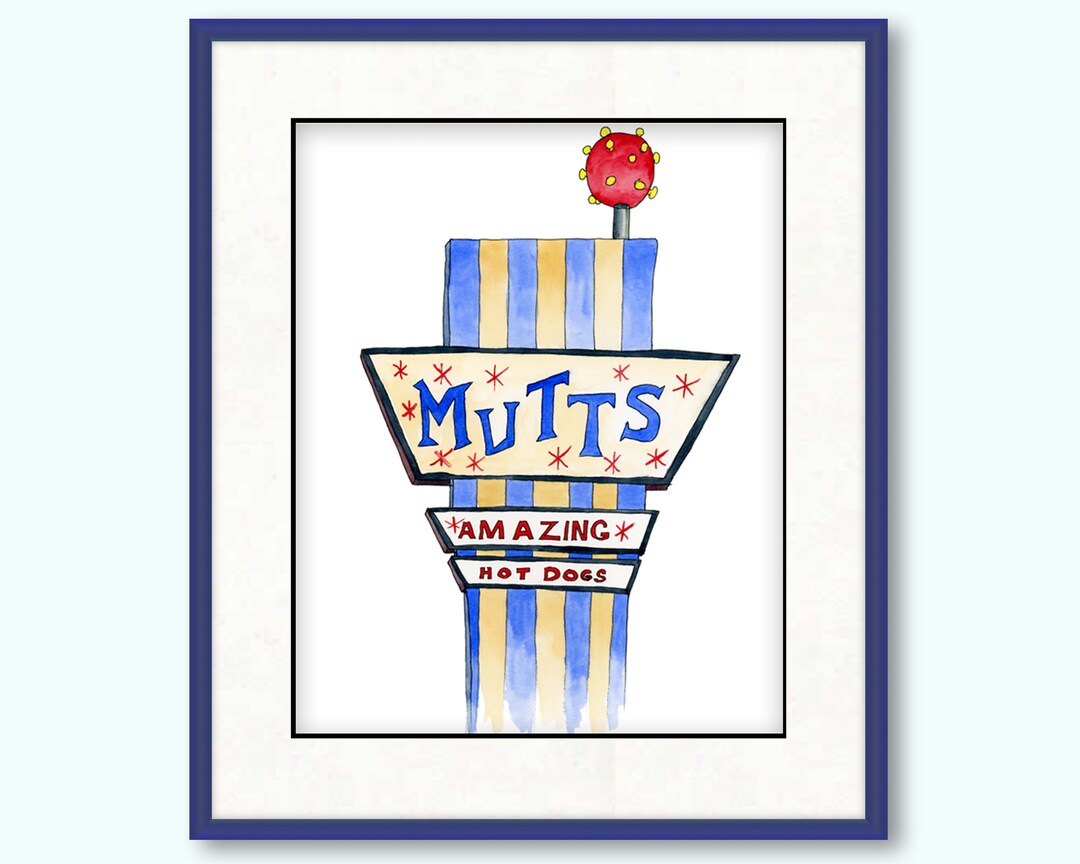 Mutt's Hotdogs Watercolor PRINT Route 66 Neon Pen Ink Drawing Artwork ...