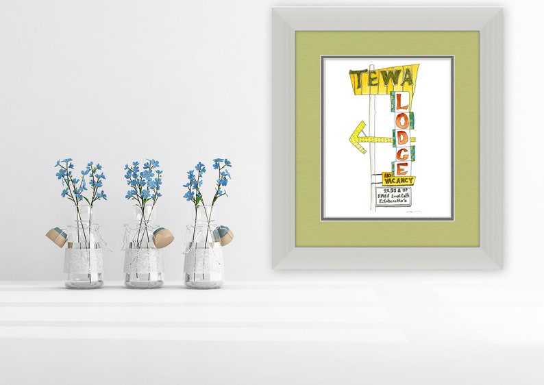 Tewa Lodge Art Watercolor PRINT Pen and Ink Drawing Retro Nostalgia ...