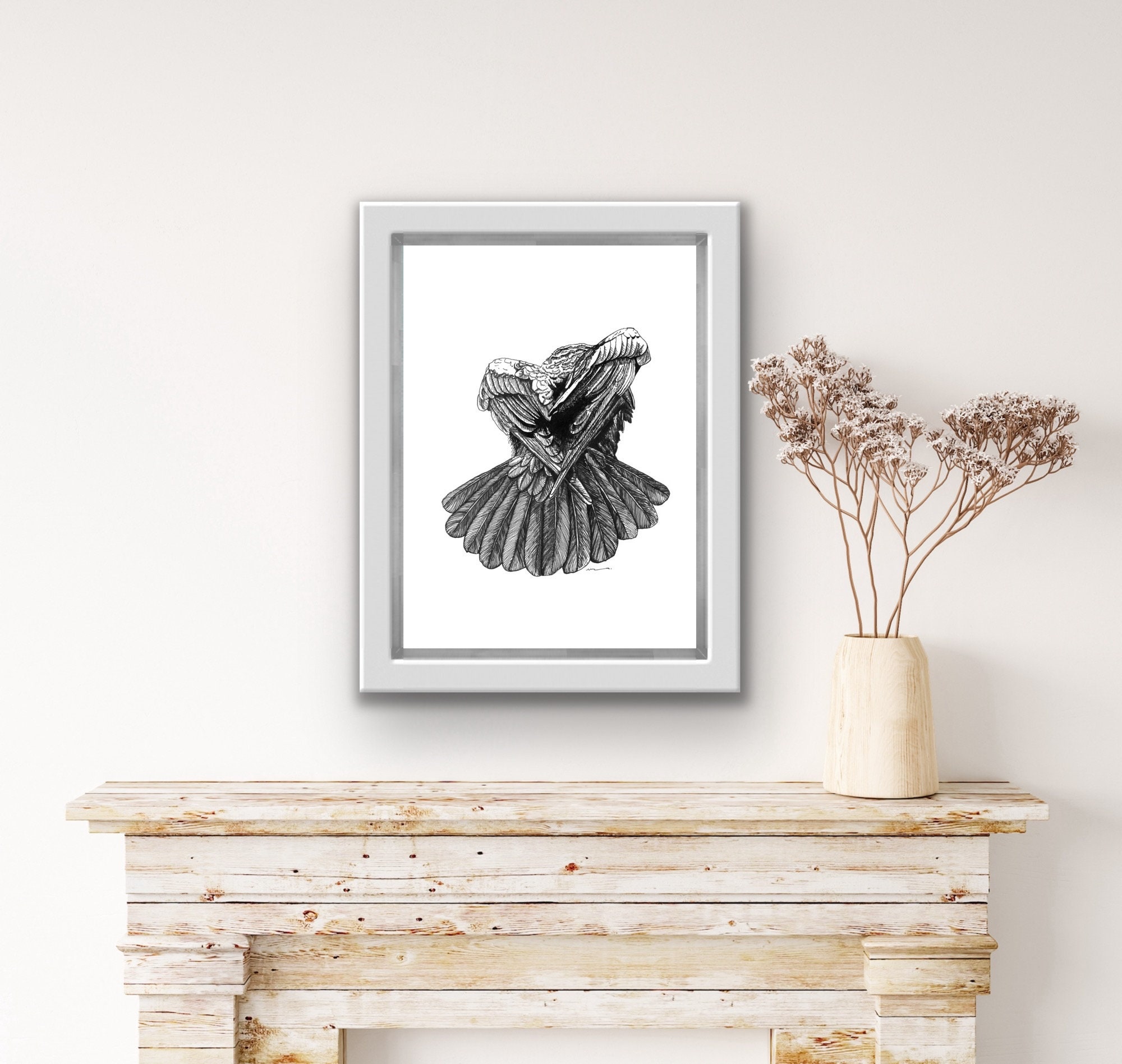 Pirouette PRINT Kunst Pen Inkt Tekening Raaf Natuur Vogels Kraai ...