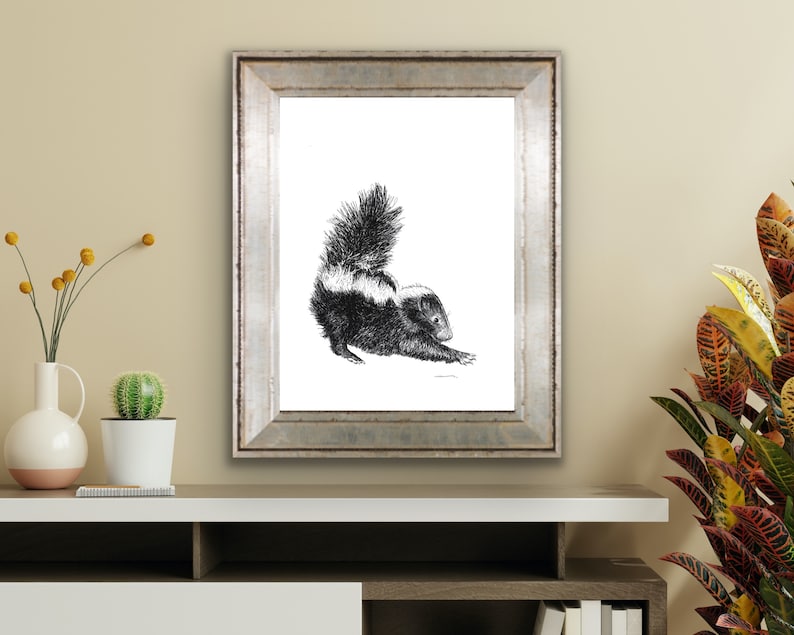 Downward Facing Skunk PRINT Pen Ink Drawing Nature Wildlife Artwork ...