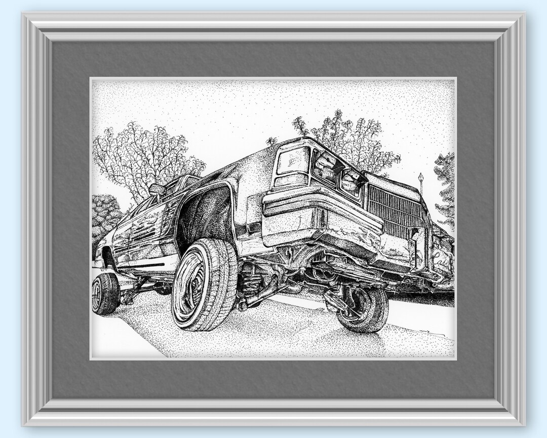 505 Lowrider Pen Ink Drawing PRINT Artwork Contemporary Wall Hanging ...