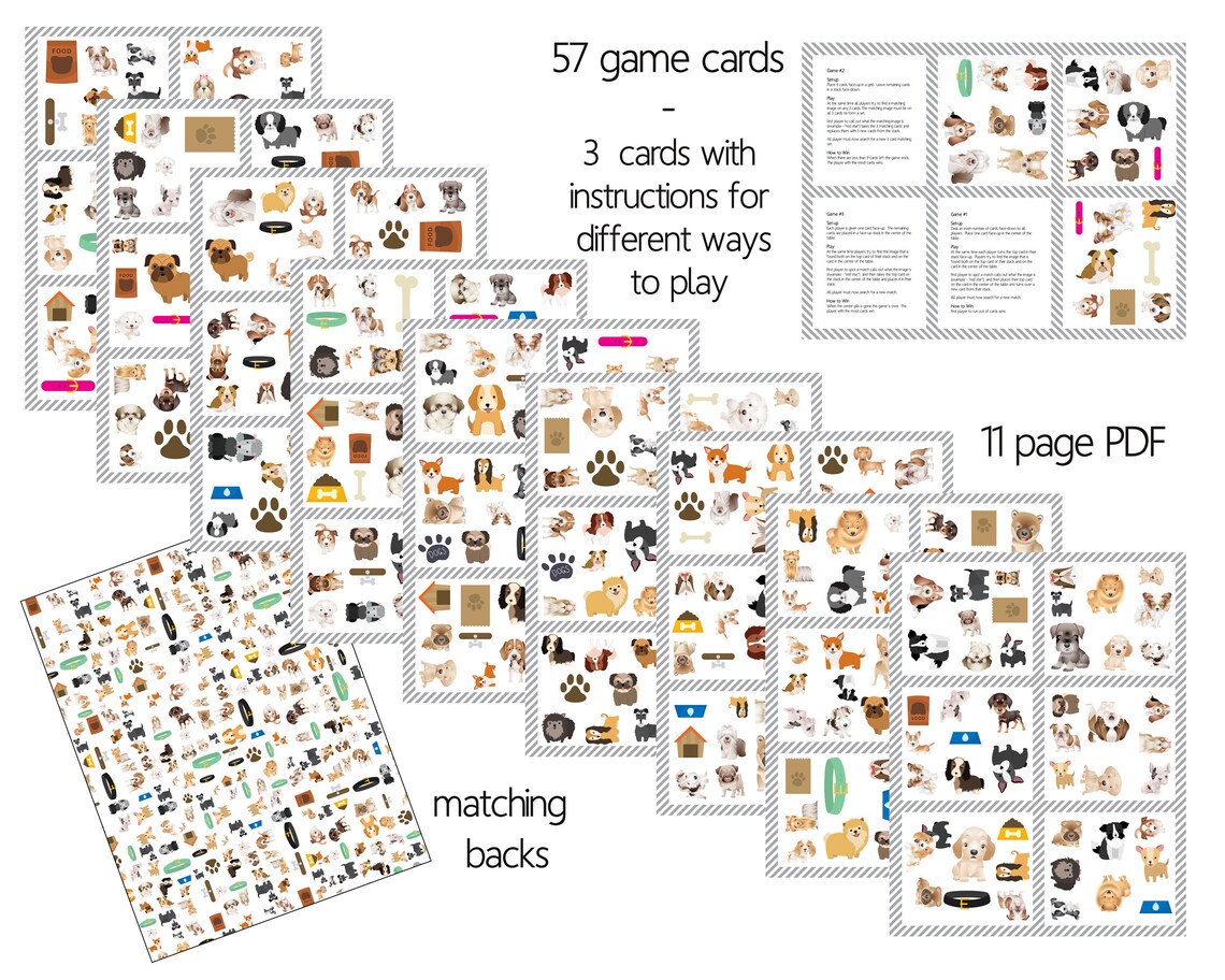 Dog Matching Game, Printable Dog Lover Gift, Instant Download Gift ...