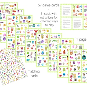Monster Printable Game, Seek It and Find It Matching Game, Instant ...