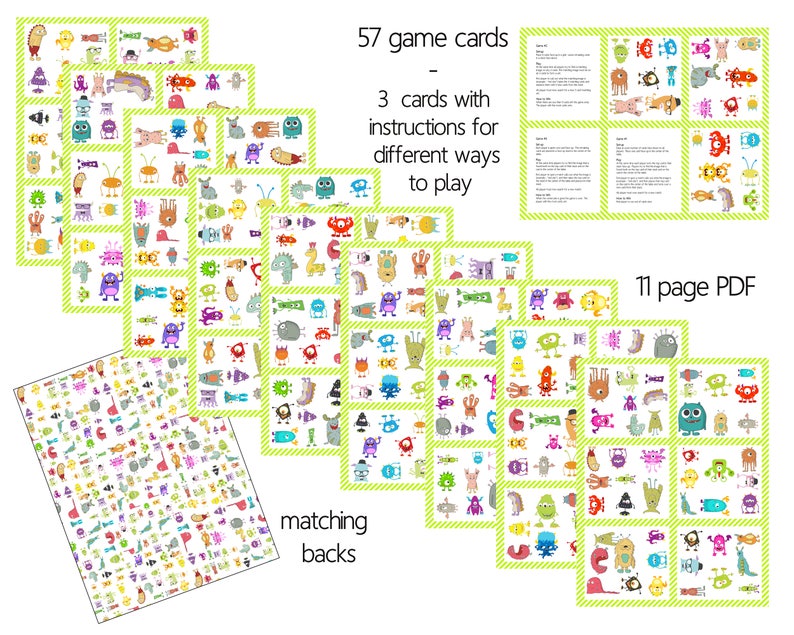 Monster Printable Game, Seek It and Find It Matching Game, Instant ...