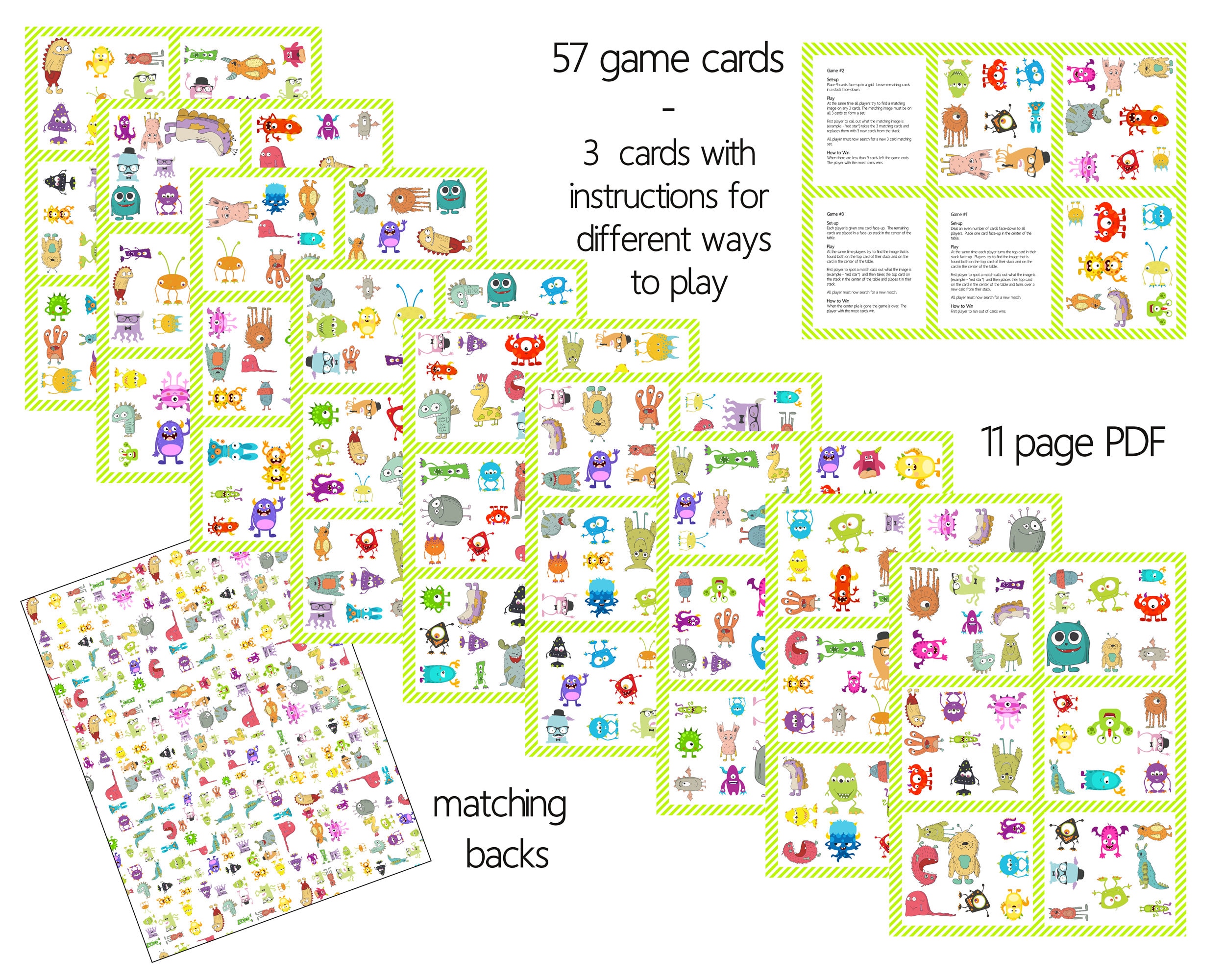Monster Printable Game, Seek It and Find It Matching Game, Instant ...