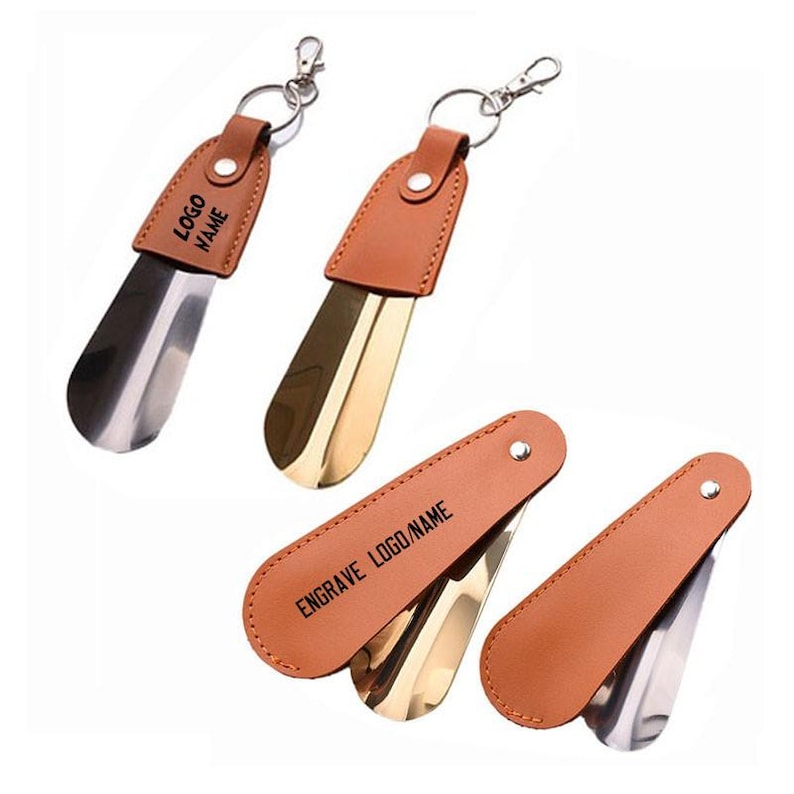 Personalized Logo Stainless Steel Shoe Horn With Leather Case Shoehorns ...