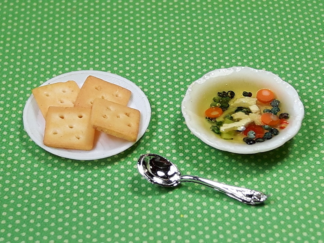 Chicken Vegetable Soup With Crackers - 1:12 Scale Dollhouse Miniature ...