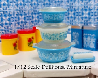 Primary Colors Mixing Bowls, Pyrex Inspired This is a 1:12 Dollhouse ...