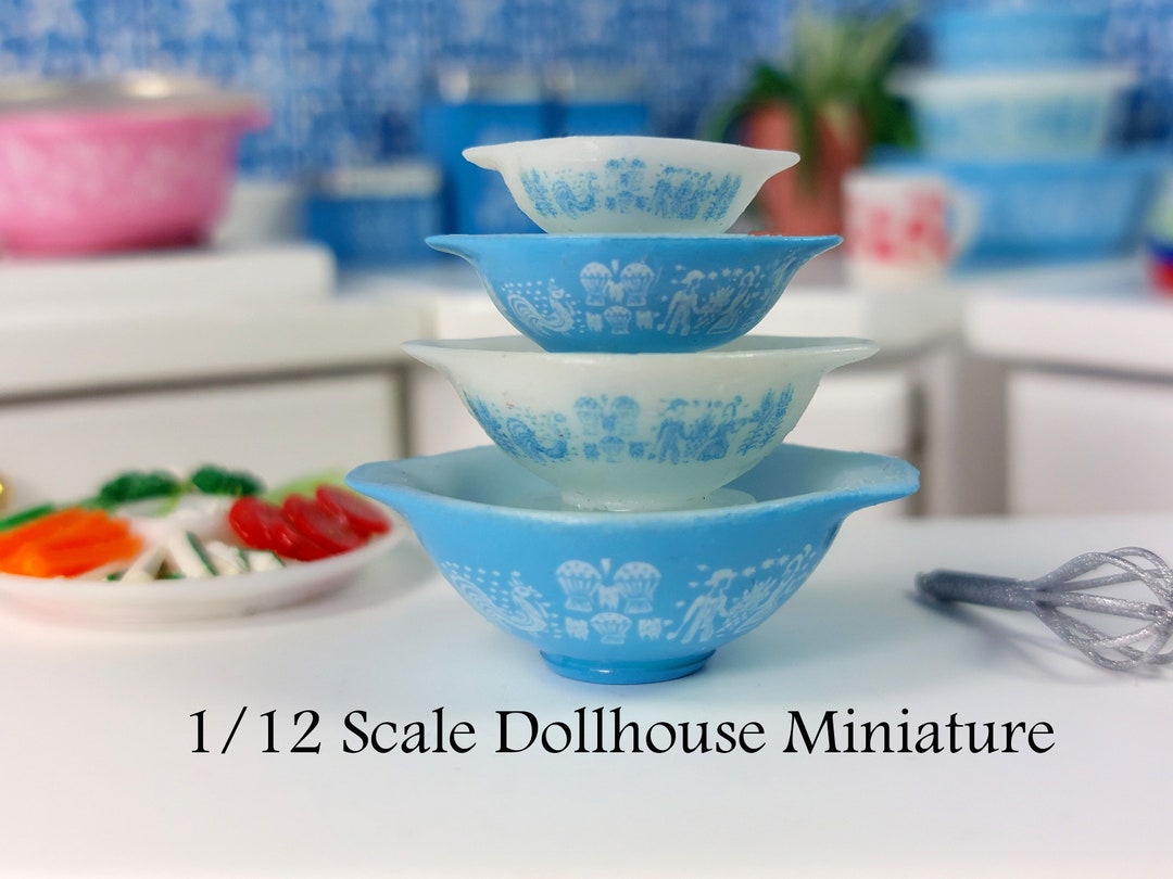 Cinderella Butterprint Blue and White Pyrex Bowl Set - This is a 1:12 ...