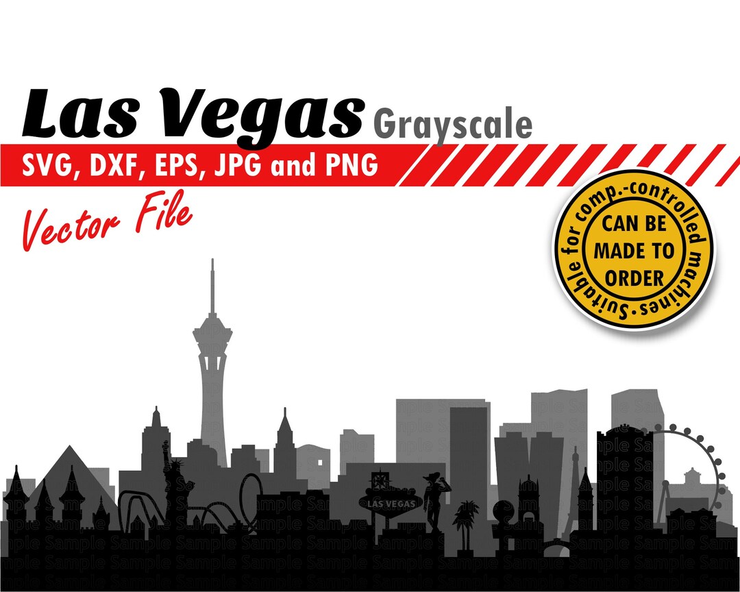Las Vegas Grayscale Skyline Svg, Dxf, Png, Jpg, Eps. Multi-layer Vector ...