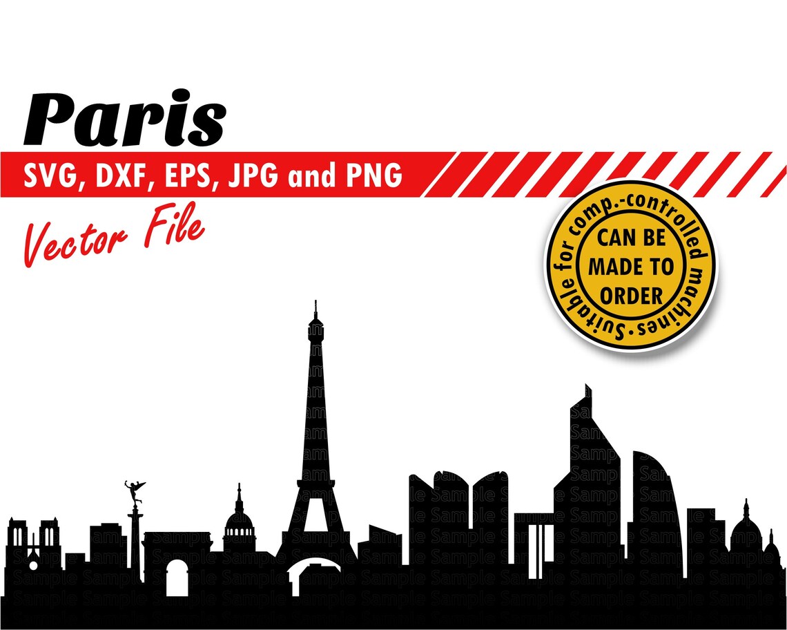 Paris Skyline Svg Dxf Png Jpg & Eps File. City Silhouette - Etsy