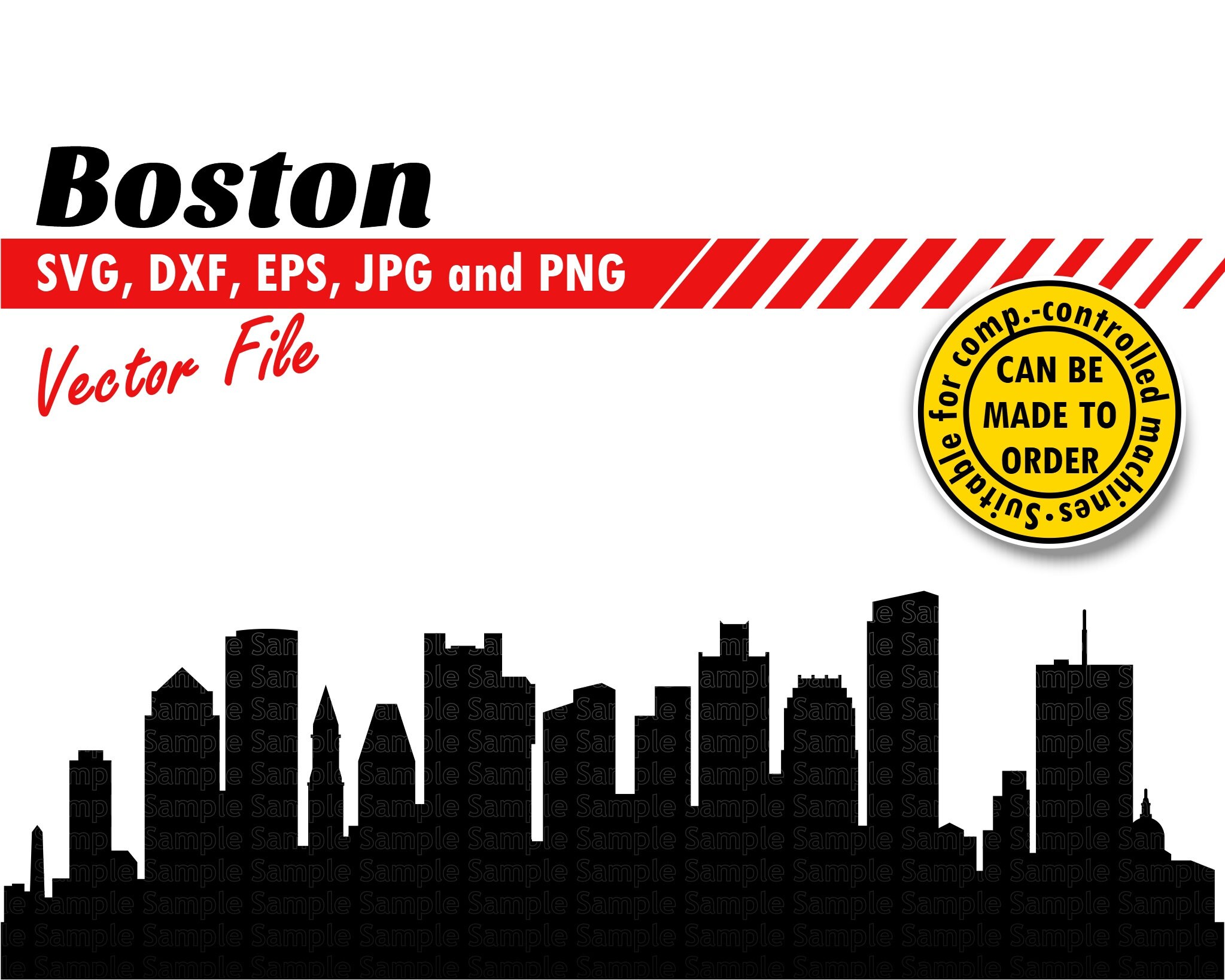 Boston Skyline Svg, Eps, Dxf, Jpg, Png. City Silhouette Clipart & Cut ...