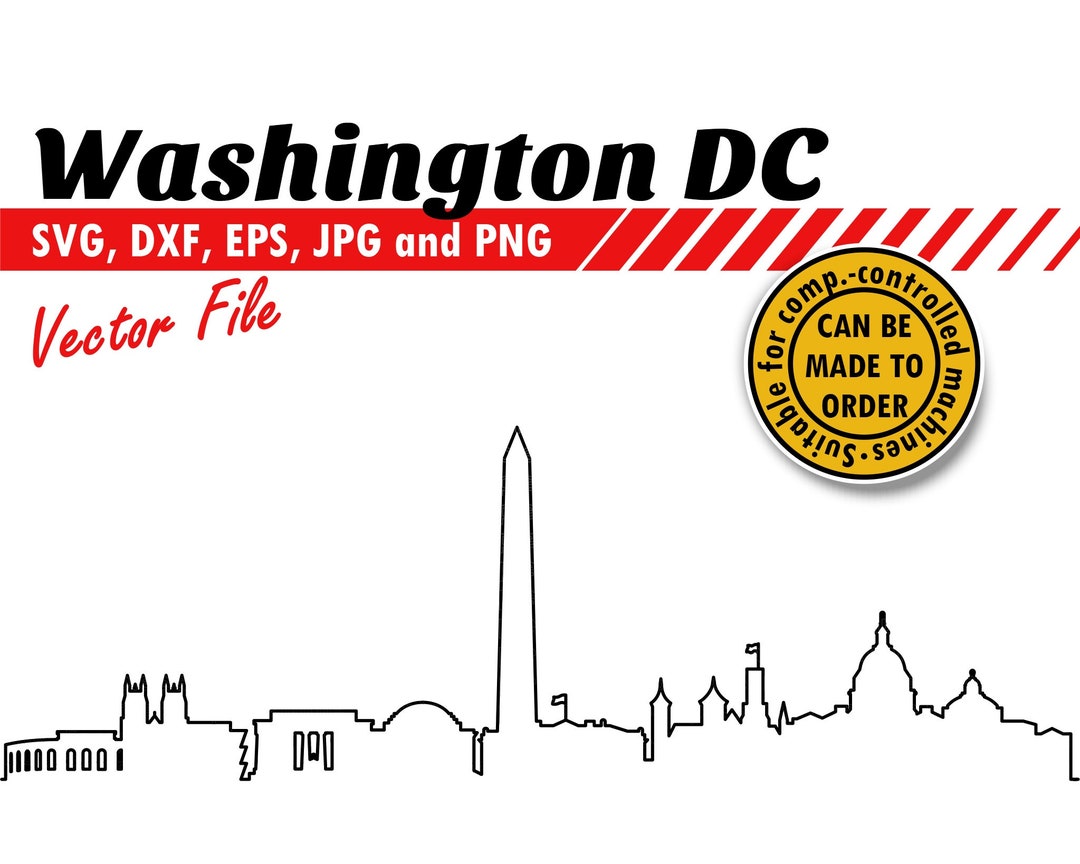 Washington DC Outline Skyline Svg, Dxf, Eps, Jpg, Png. Single Line City ...