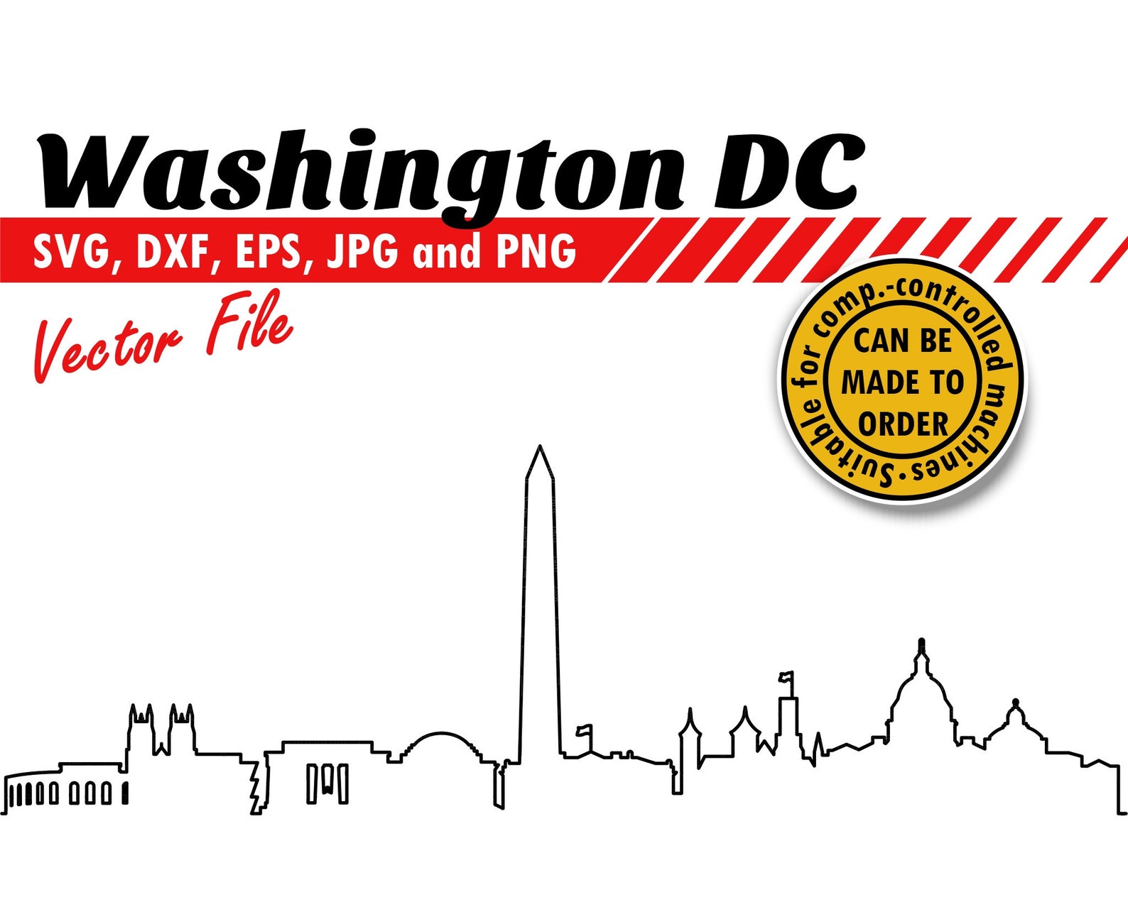 Washington DC Outline Skyline Svg Dxf Eps Jpg Png. Single | Etsy