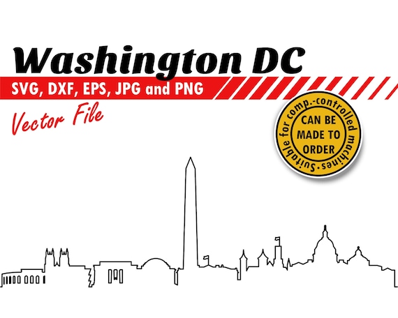 Washington DC Outline Skyline Svg Dxf Eps Jpg Png. Single | Etsy