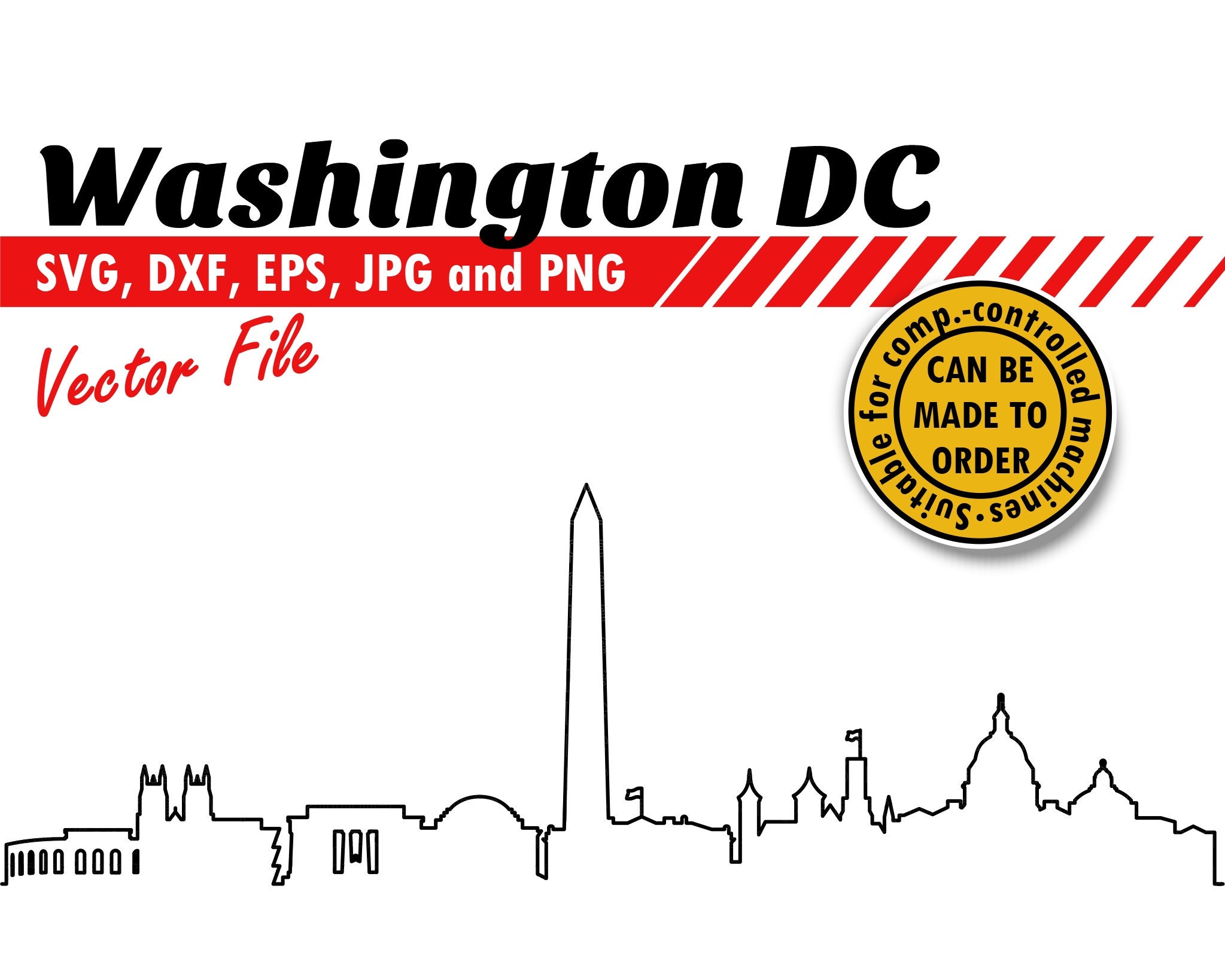 Washington DC Outline Skyline Svg Dxf Eps Jpg Png. Single - Etsy México