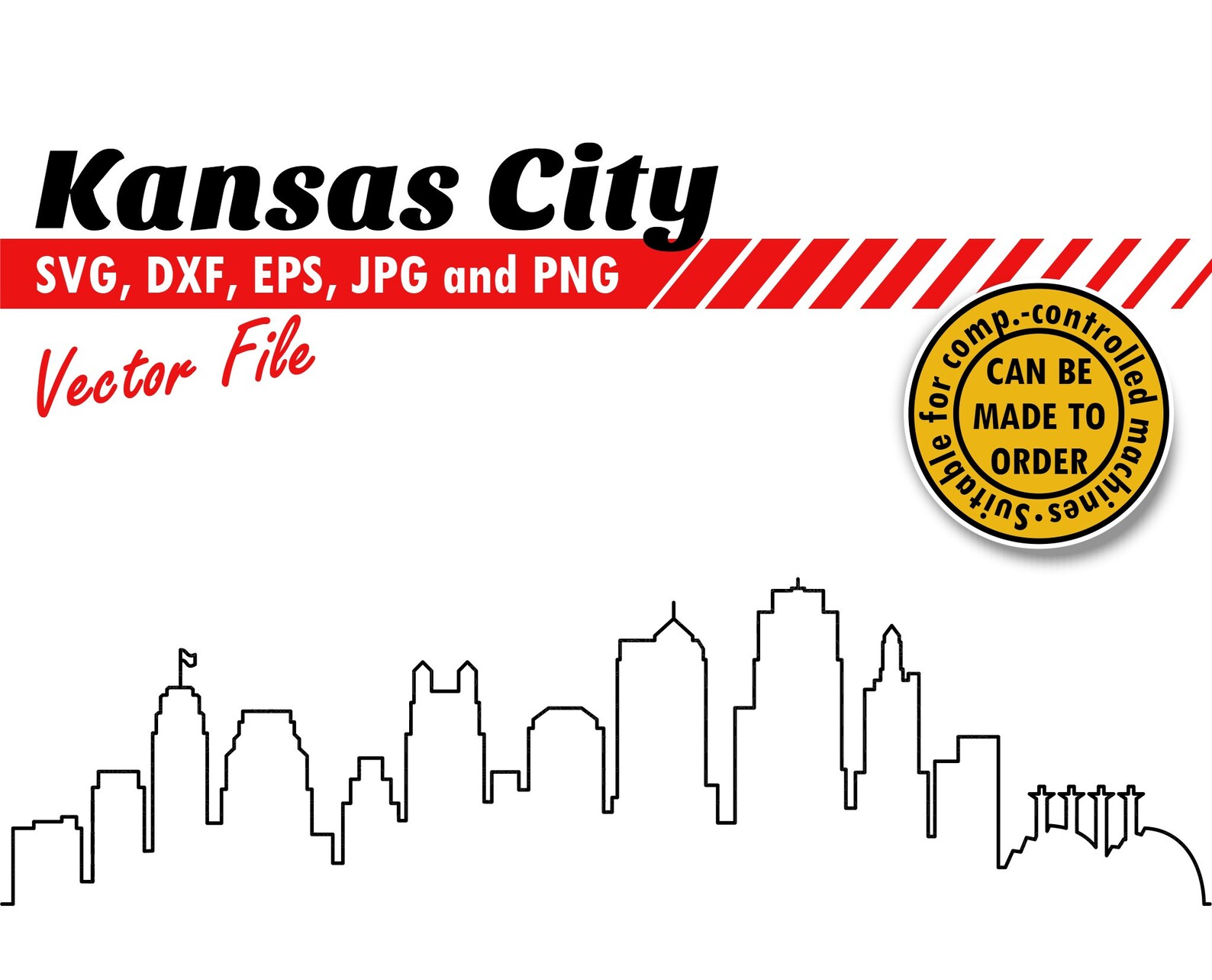 Kansas City Skyline Outline Svg Dxf Eps Jpg Png Missouri - Etsy