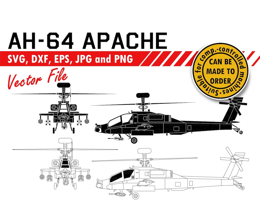 Ah 64 Apache Helicopter Svg, Dxf, Eps, Jpg, Png. Aircraft Silhouette ...