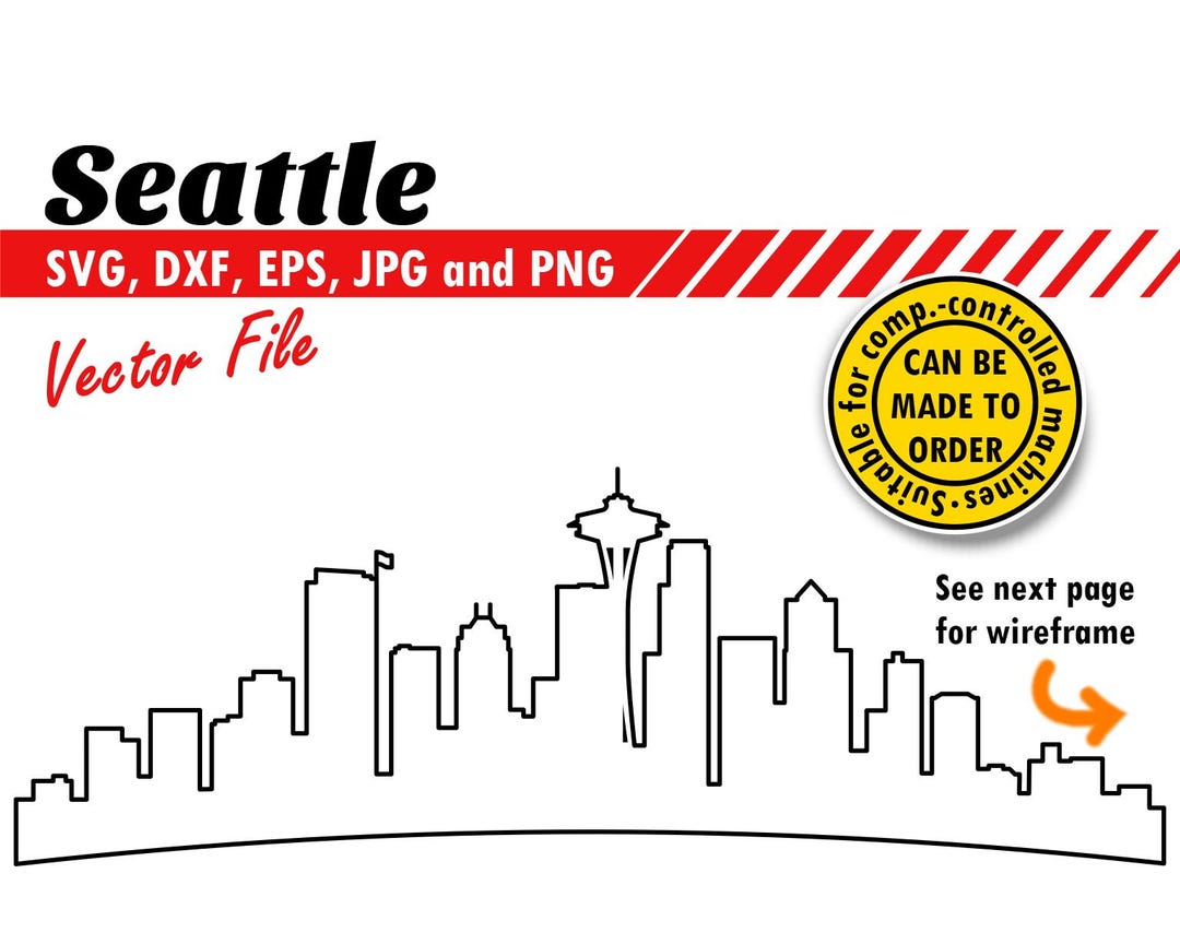 Seattle Curved Skyline Outline Svg, Dxf, Png, Jpg, Eps. Line City ...