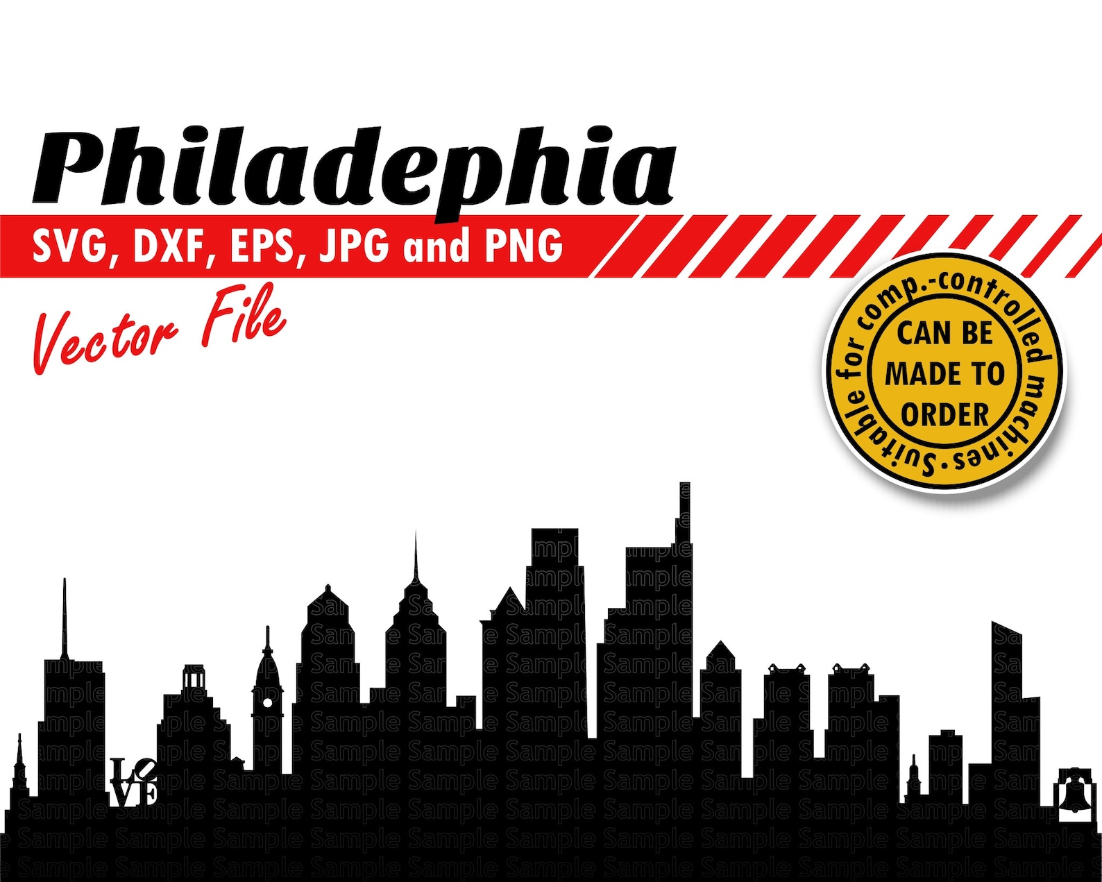 Philadelphia Skyline Svg, Eps, Dxf, Jpg, Png. Cityscape Silhouette ...