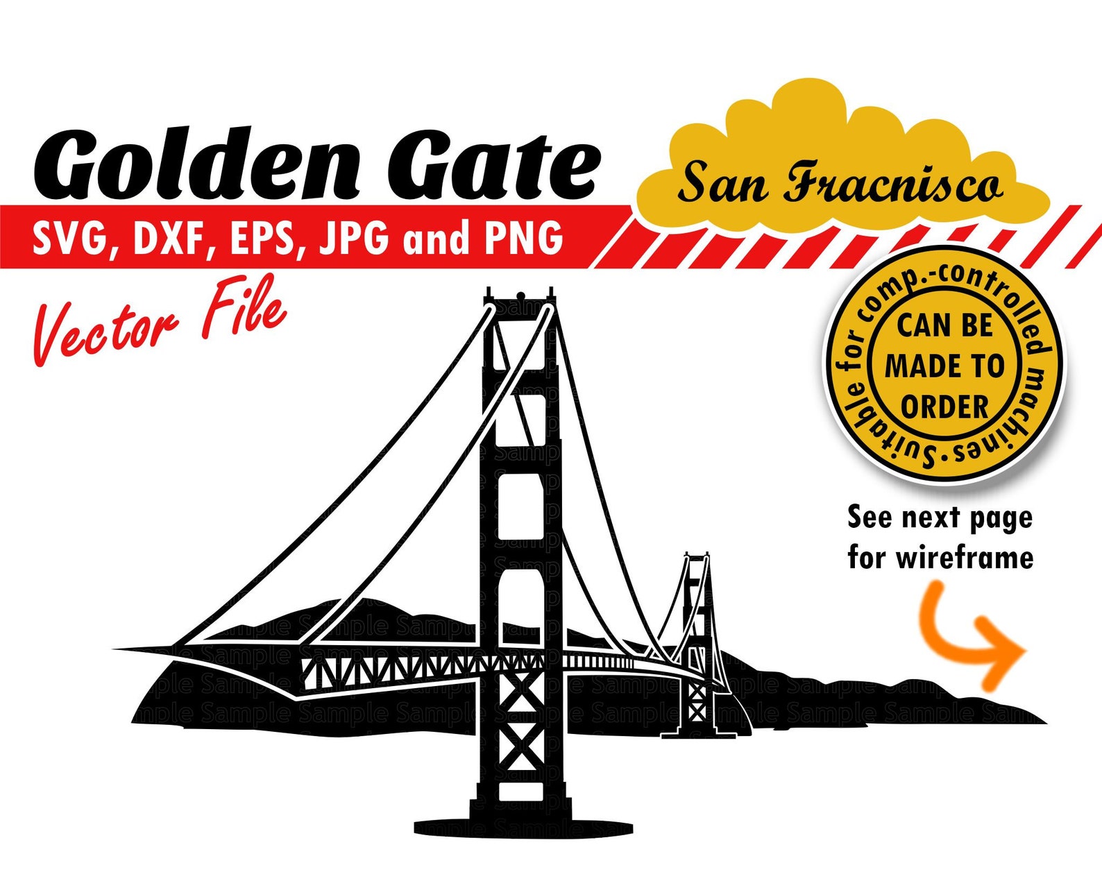 Golden Gate Bridge Svg Dxf Eps Jpg Png. California - Etsy