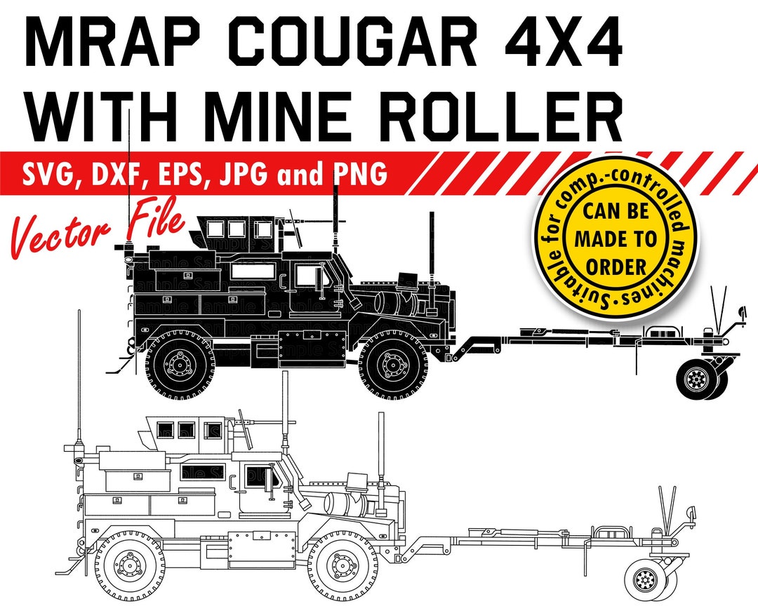 MRAP Cougar Mine Roller Svg, Dxf, Eps, Jpg, Png. Detailed 4x4 Truck ...